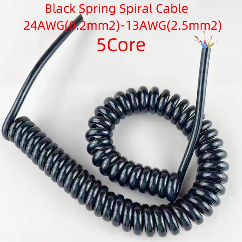 5Core-Black-Spring-Spiral-Cable-Telescopic-24-20-18-17-15-13AWGWire-0 ...