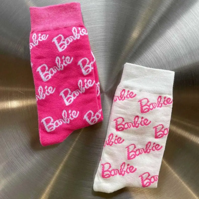 New-Kawaii-Cute-Barbie-Socks-Mid-Calf-Socks-Pink-Barbie-Letter-Socks ...