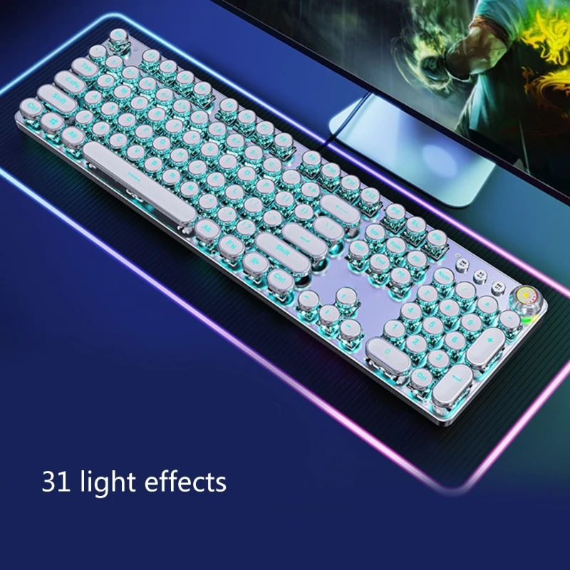 Gaming-Mechanical-Keyboard-with-Switches-Rainbow-Backlit-Round-Retro ...