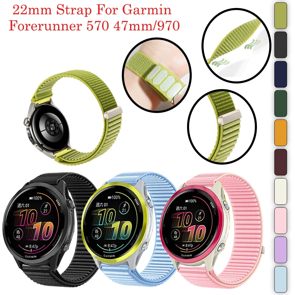22mm Strap for Garmin Forerunner 570 47mm/970/255/265 Venu 2 3 Loop ...