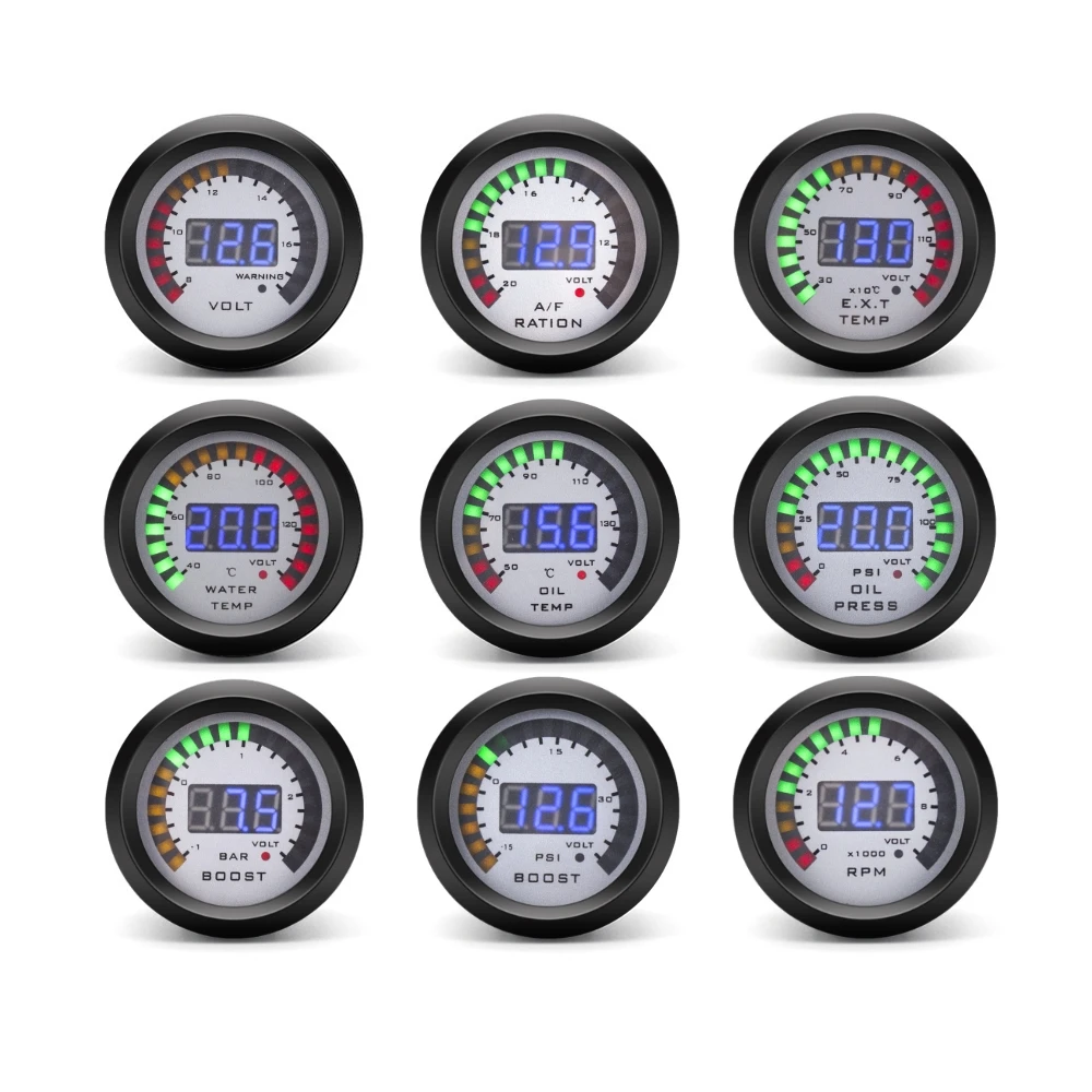2"52mm Water Temp Oil Temp Oil Pressure Tachometer Voltmeter Boost ...