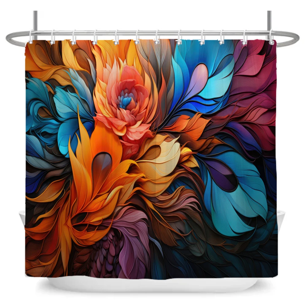 Colorful-Feather-Shower-Curtain-Printed-Nordic-Minimalist-Art-Flowers ...