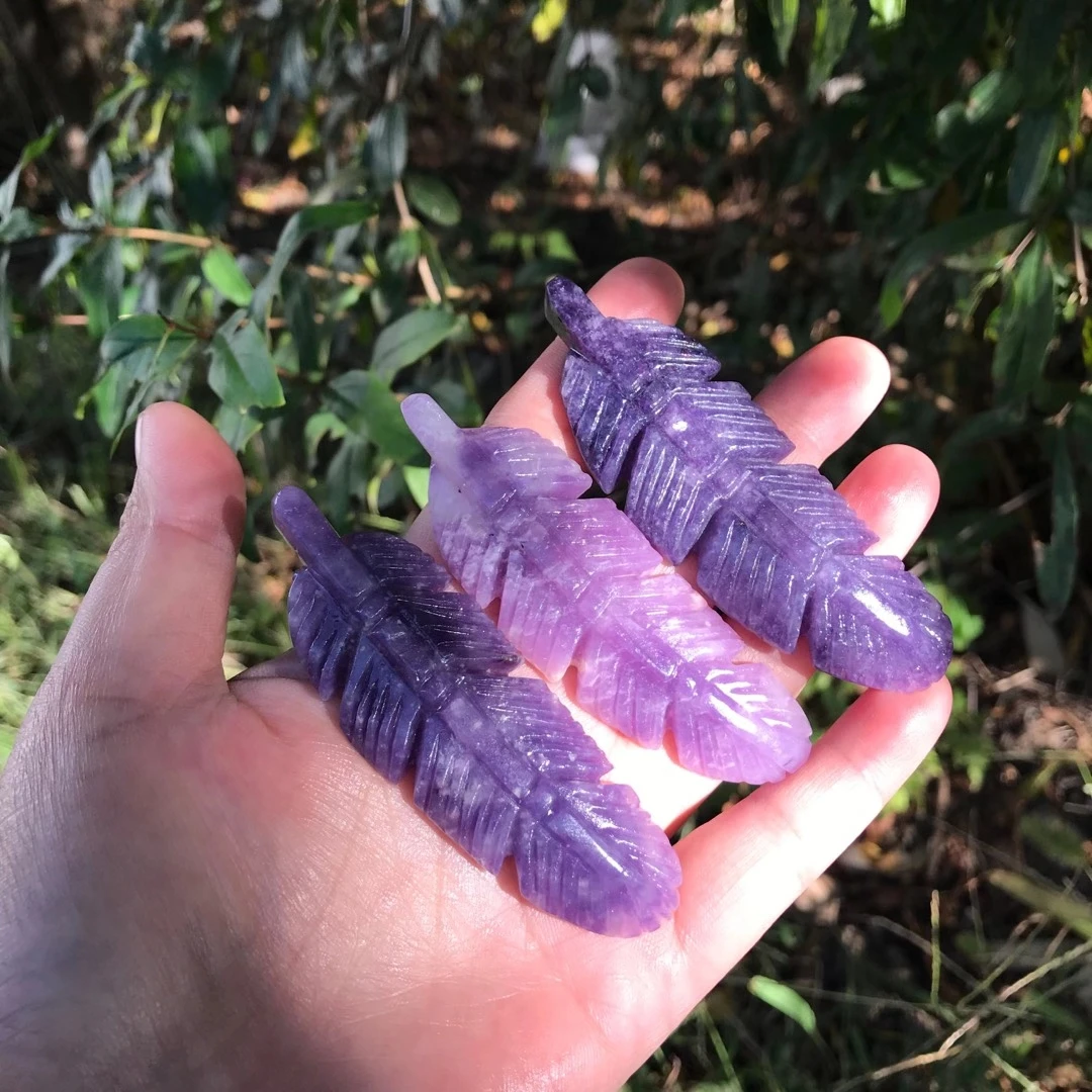 3pcs 8cm Natural Purple Mica、 Ocean Jasper Stone Feathers Crystal ...