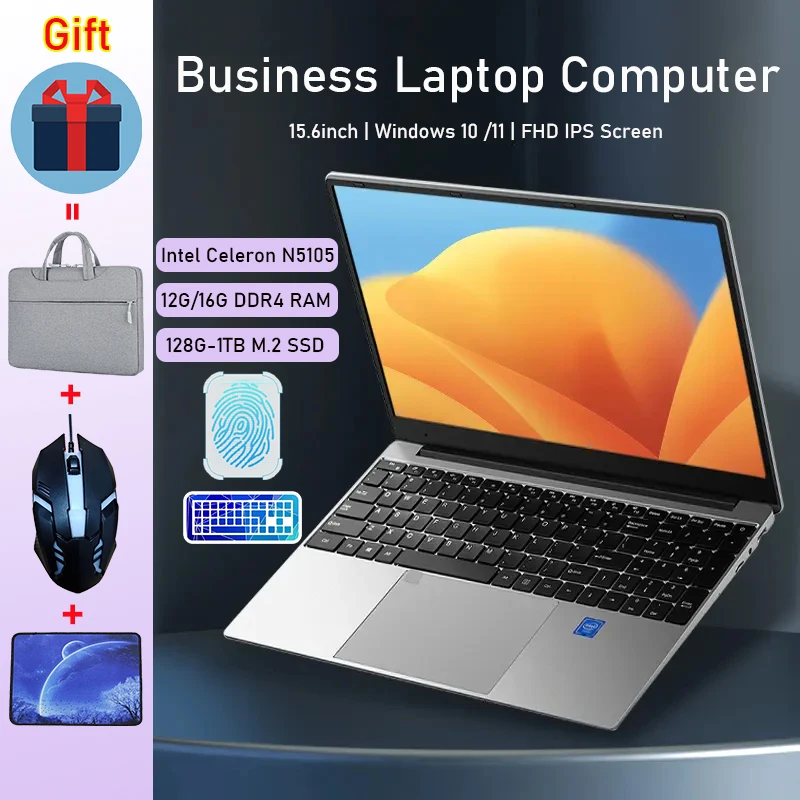 N5105 Gaming Notebook 15.6 Polegada Laptop 16GB RAM Windows 10 Computador barato portátil PC ...