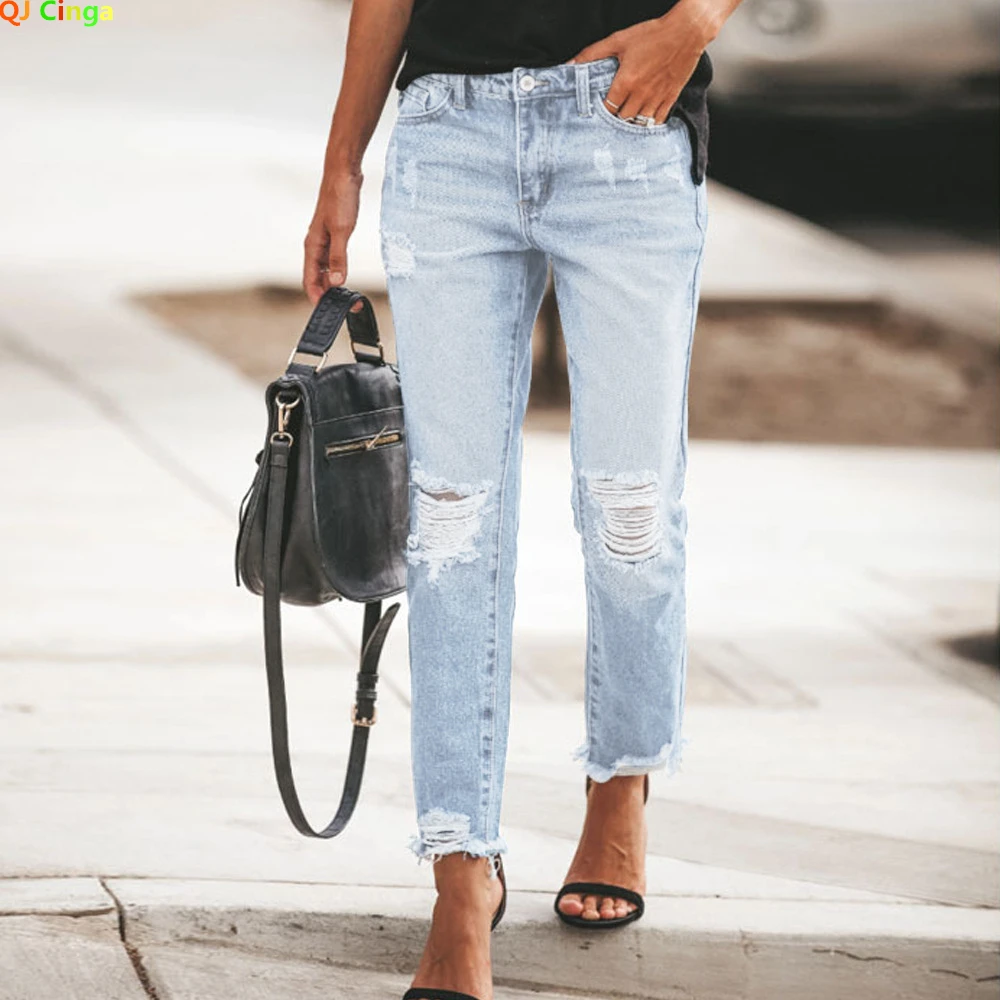2024-Summer-Ripped-Jeans-Women-s-Fashion-Casual-Trousers-Blue-and-Black ...