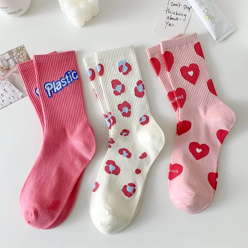 Spring Summer Pink Love Cute Socks Cotton Ins Fashion Sports Kawaii ...