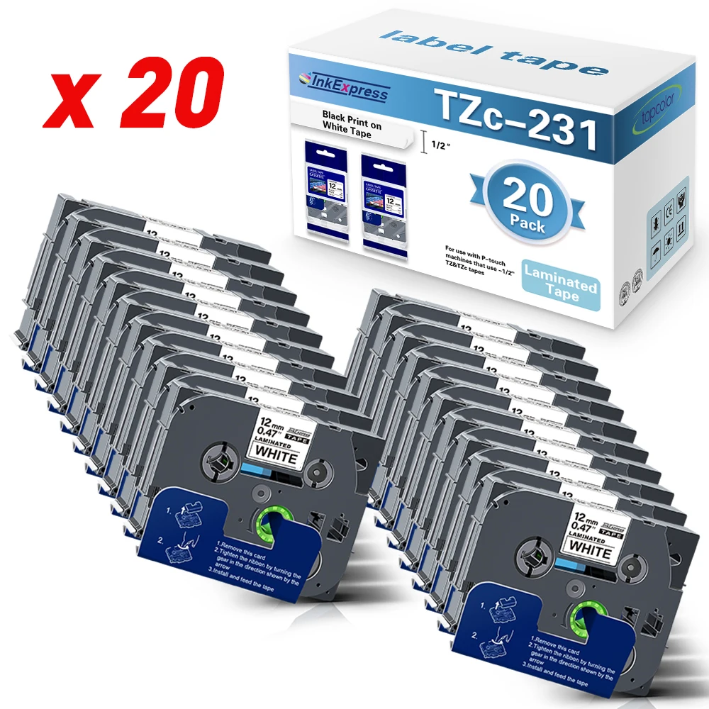 Cinta Negra sobre blanca para impresora Brother, 12mm, tz231, tzc231 ...