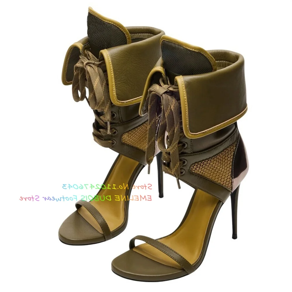 Army Green Patchwork High Heel Sandals Women Open Toe Stiletto Heel ...
