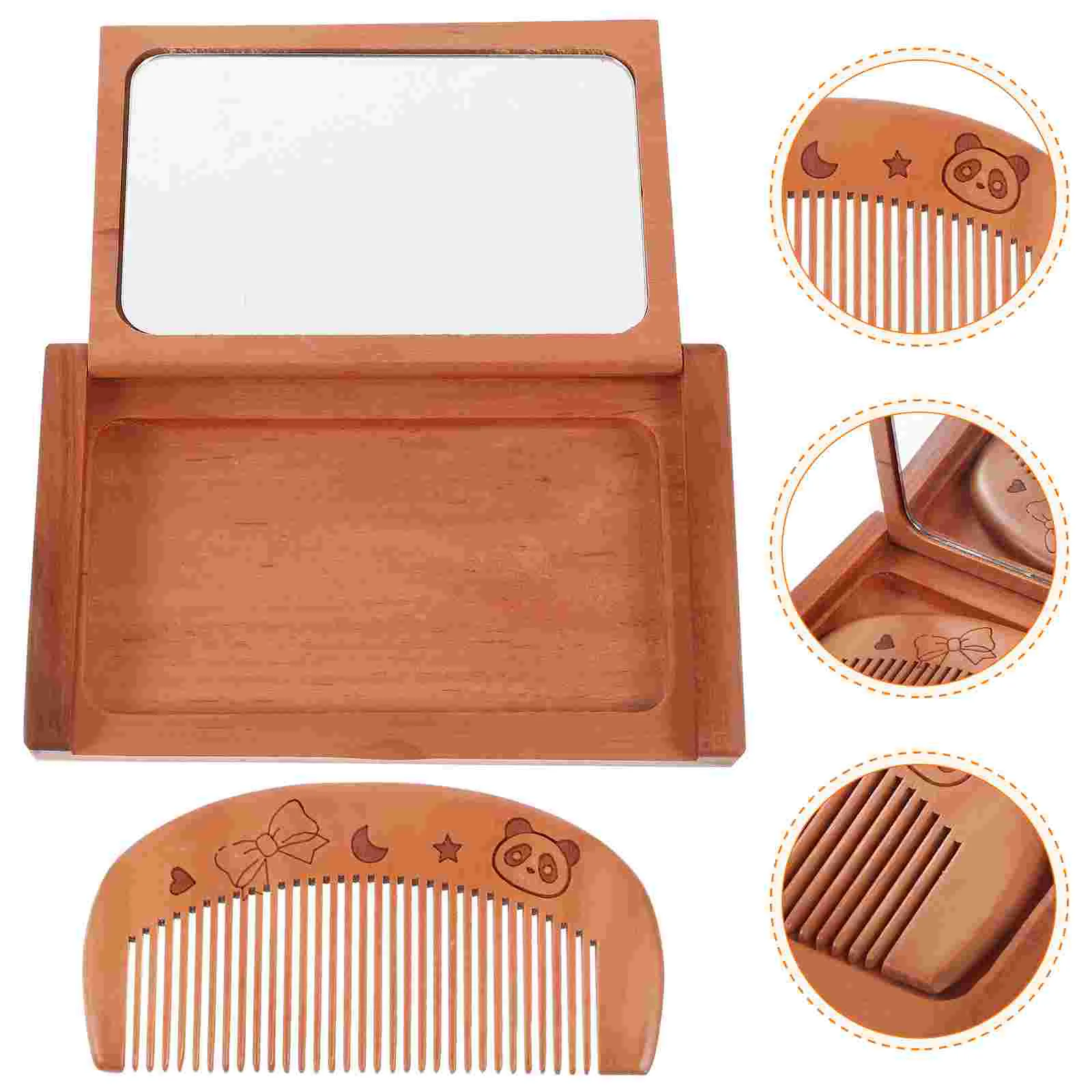Wooden-Comb-Mirror-Set-Portable-Folding-Rectangle-Small-Handheld ...