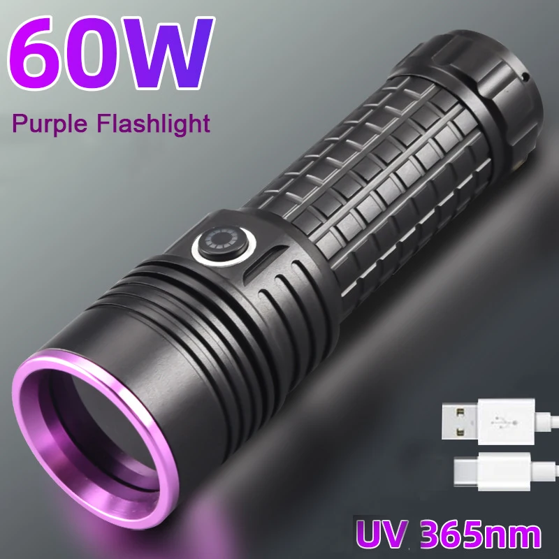 Powerful-365NM-UV-Flashlight-Black-Mirror-Purple-light-60W-Fluorescent ...