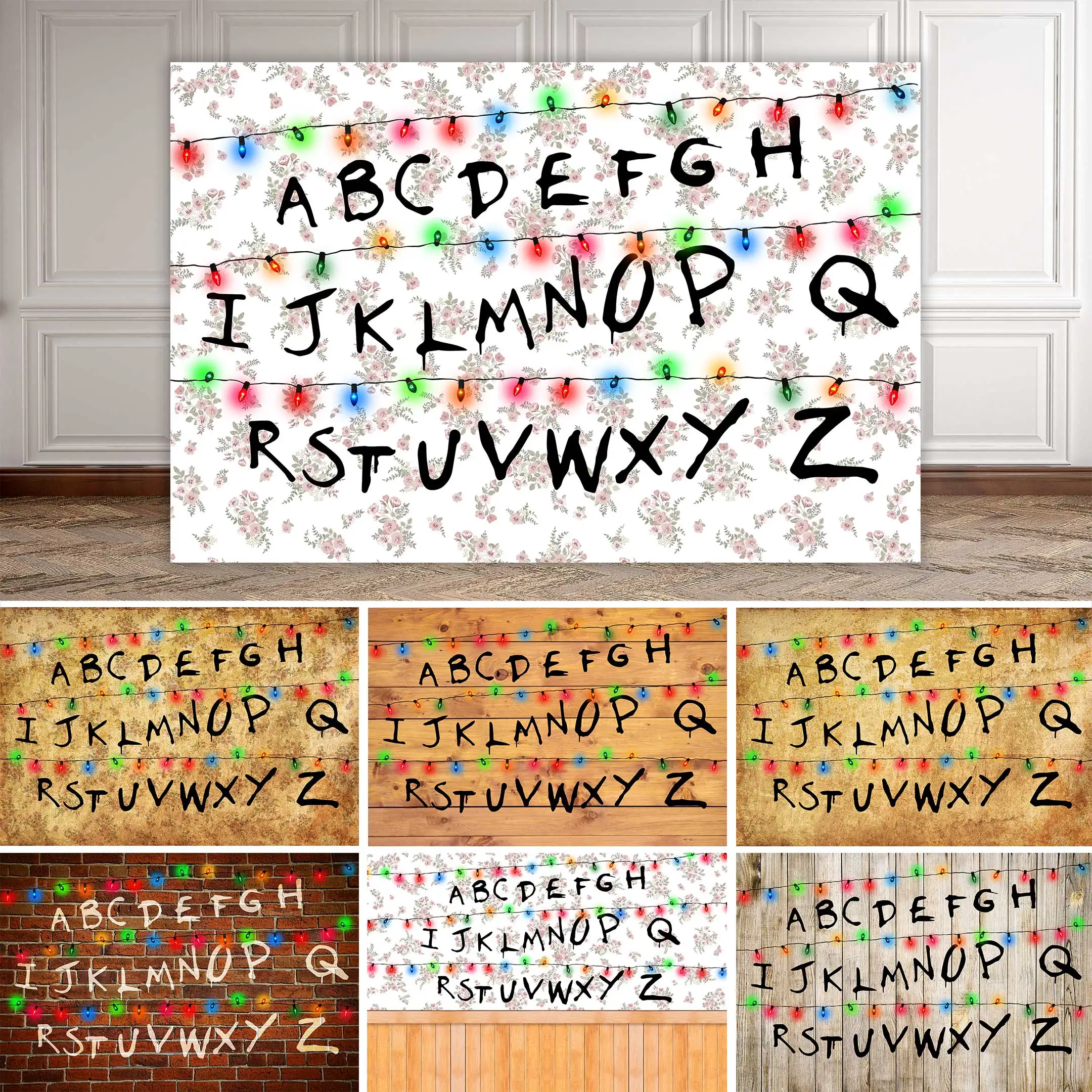 NeoBack-Stranger-Backdrop-Rustic-Alphabet-Colorful-Lights-Things-Series ...