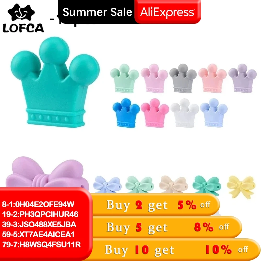 Lofca 10pcs/lot Silicone Crown Beads Bpa Free Silicon Teething Beads Baby Chew Teething Necklace ...