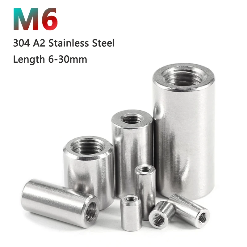 1pc-M6-304-Stainless-Steel-Lengthen-Round-Coupling-Nut-Female-Thread ...