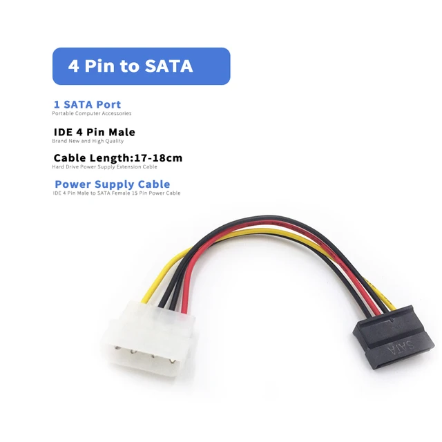 4 Pin Molex IDE to 2 Serial ATA Hard Driver Power Cable SATA Y Splitter ...