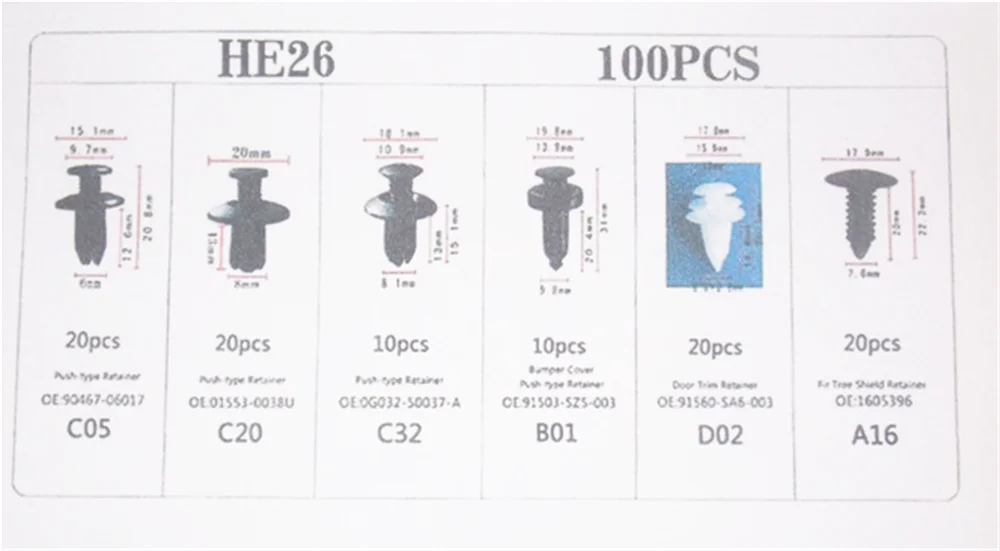 6 Size 100pcs Auto Fastener Clip Mixed for SUBARU LEGACY Forester ...