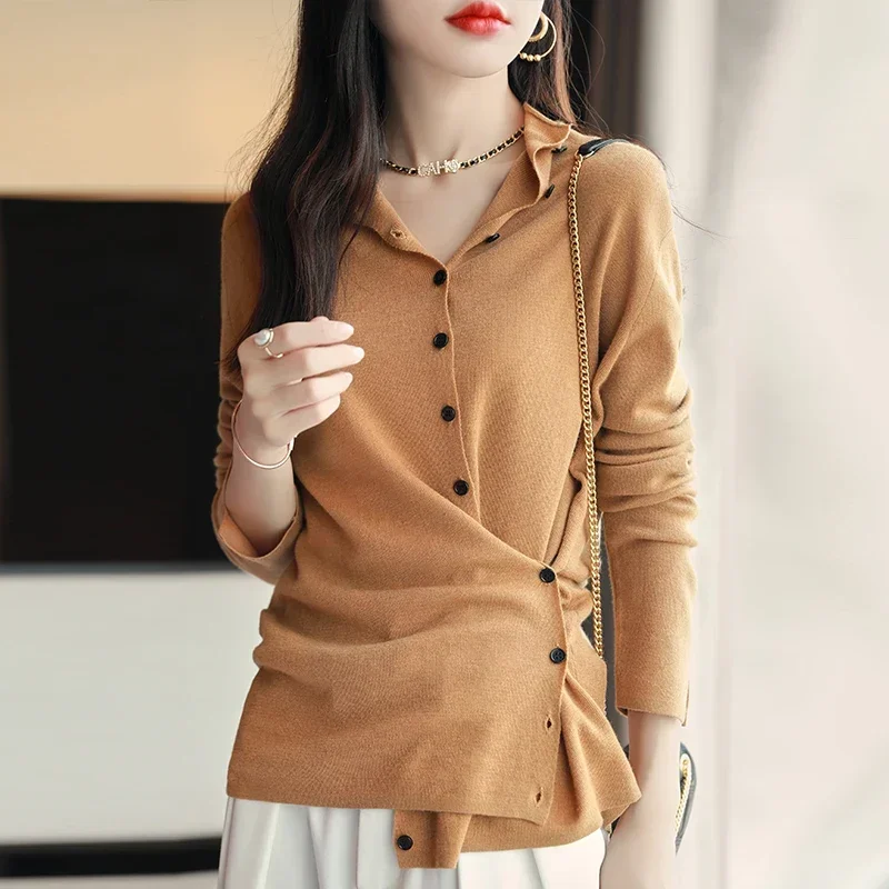 Women-s-Pure-Wool-Cardigan-Autumn-and-Winter-New-Solid-Color-Long ...