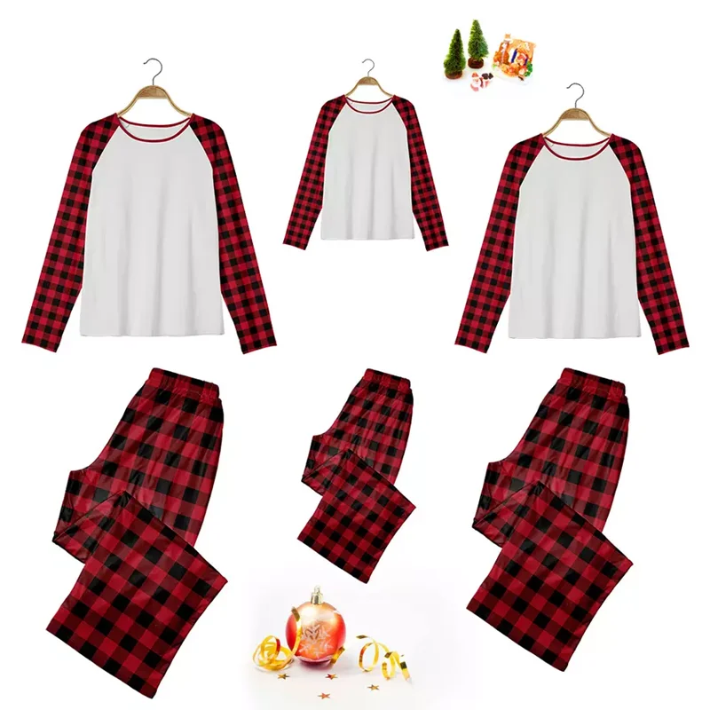 Sublimation Blank Women's Pajamas Plaid Buffalo Long Sleeve Family ...