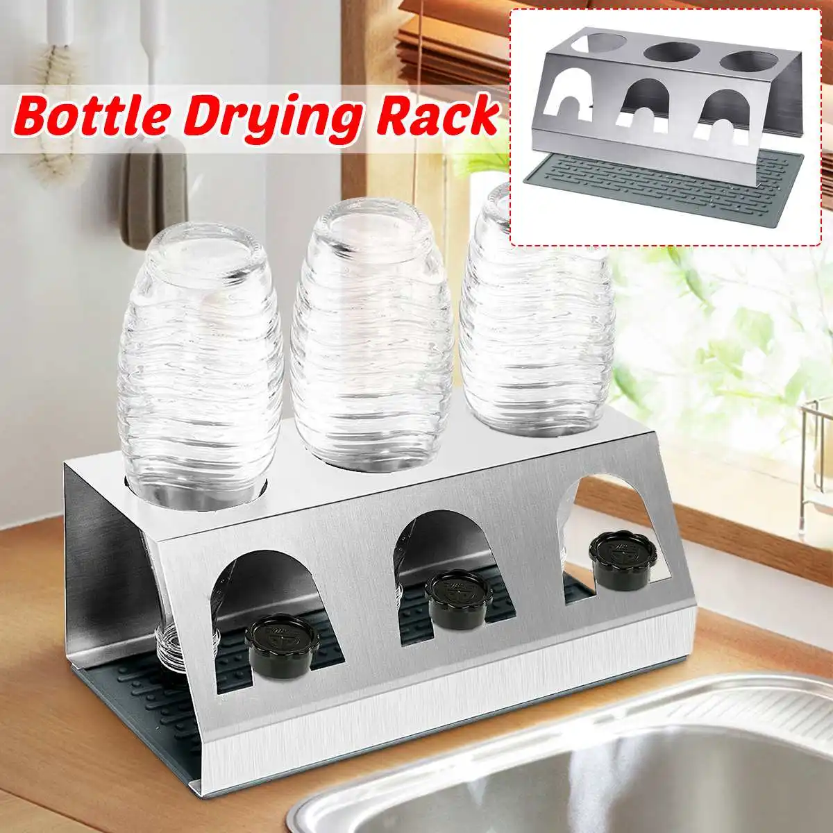 3-Lubang-Stainless-Steel-Tempat-Botol-Cup-Holder-Drainer-untuk-Botol ...