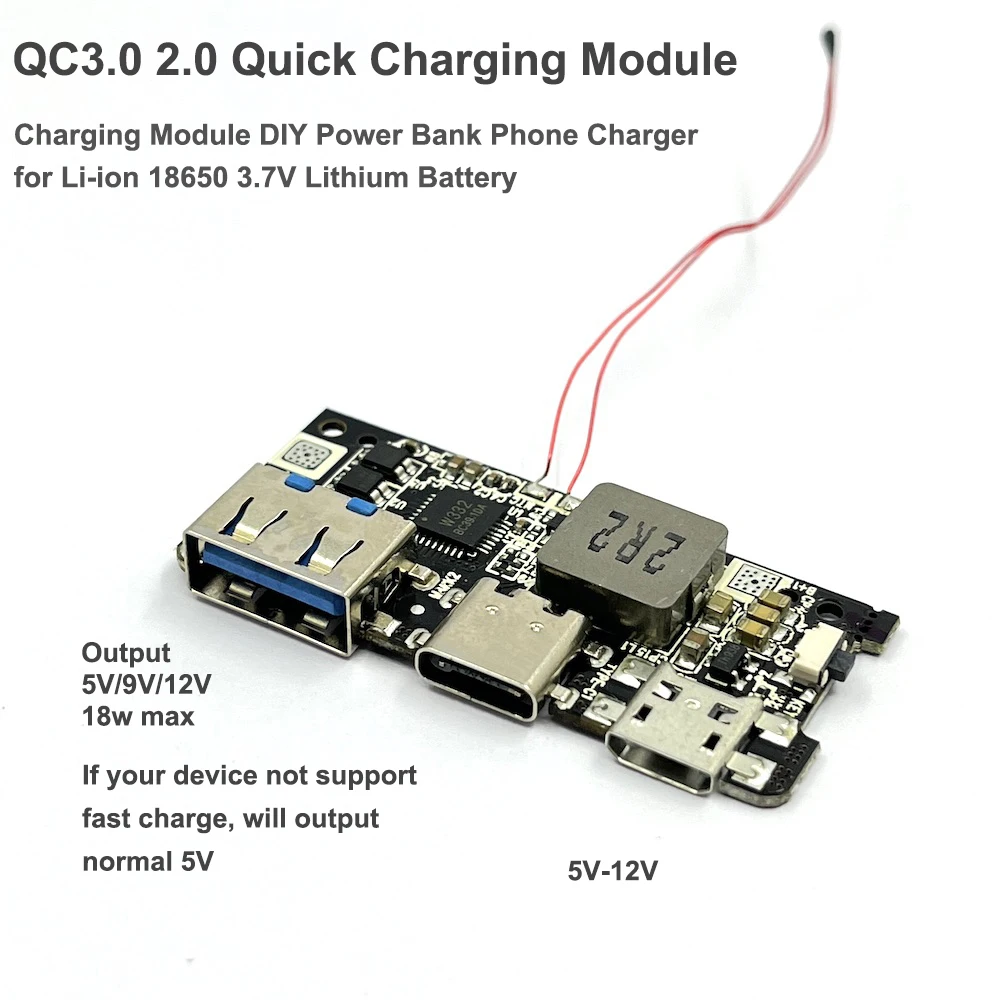 DC 5V 9V 12V 18W USB Type-c QC 3.0 Quick Charging Circuit Board Fast Charger Module DIY Power Bank
