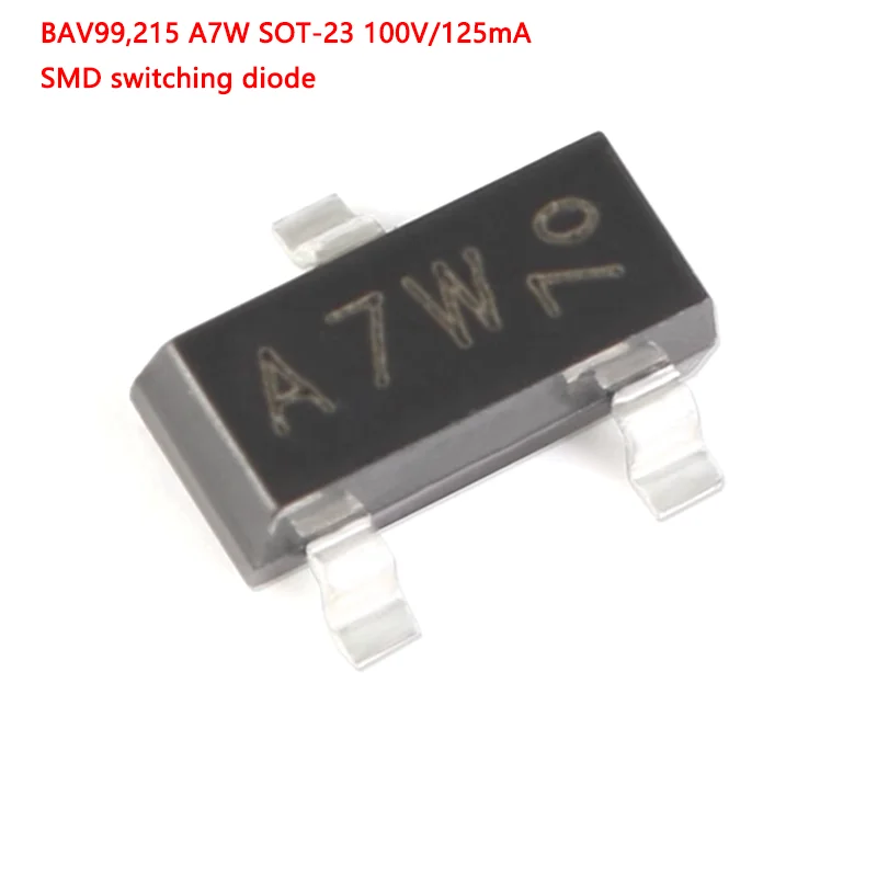 50 Uds BAV 99,215 A7W 100V/125mA SMD diodo de conmutación BAV99 paquete ...