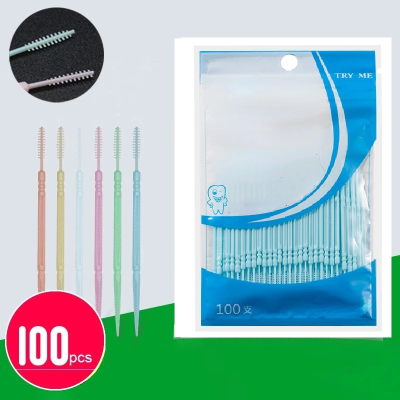 100PCS Double-headed Dental Brush Toothpick Oral Care Teeth Sticks ...