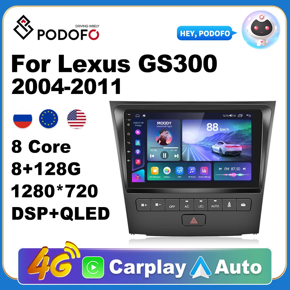 Podofo Android 11 Carplay Radio Multimedia For Lexus GS300 GS350 GS400 ...
