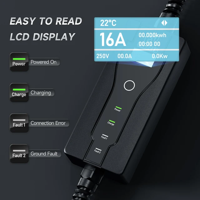 16A 3.5KW Portable EV Charger Type2 IEC62196-2 EVSE Fast Charging Box ...