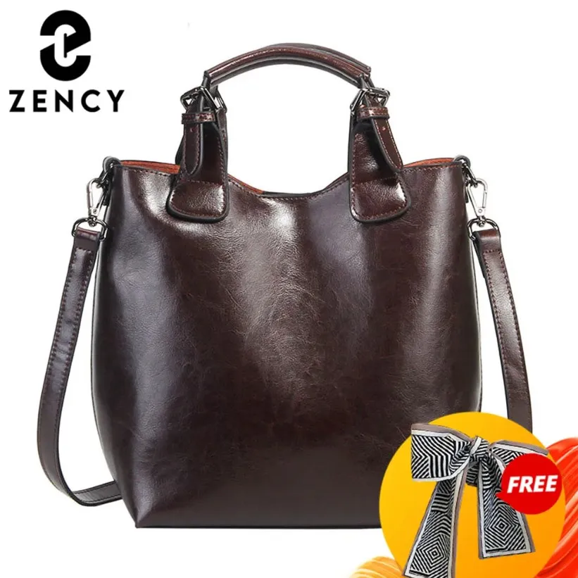Zency-100-Genuine-Leather-Handbag-Retro-Coffee-Women-Casual-Tote-Bucket-Bag-Classic-Black-Lady ...