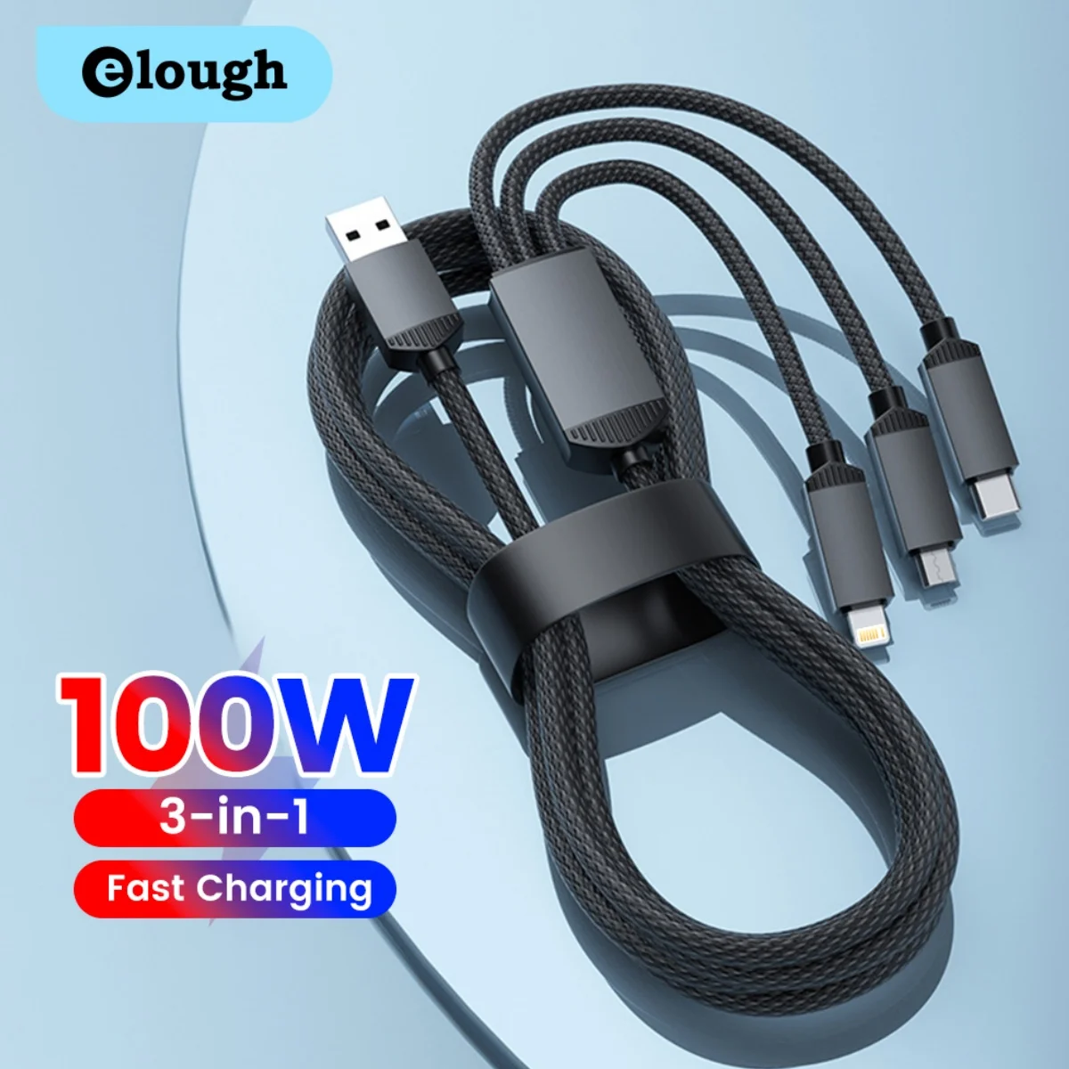 100W 5A 3 In 1 USB cable 1.2m Type C Lighting Micro For Iphone 16 15 ...