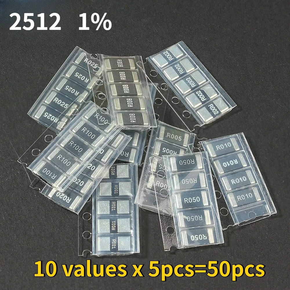 50PCS Alloy Resistance 2512 SMD Resistor Samples Kit 1% R001 R002 R005 ...