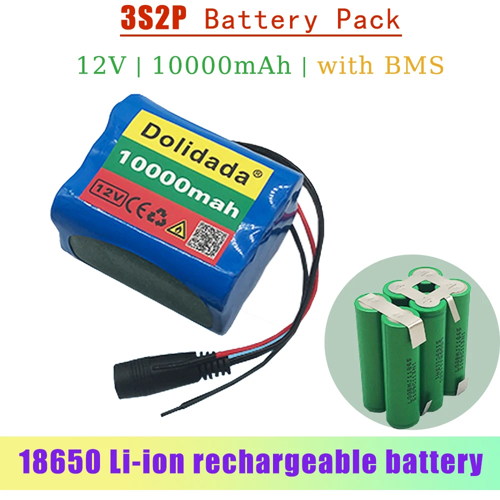 18650 리튬 이온 배터리 팩, LED 램프용 보호 보드, BMS 리튬 배터리, 3S2P, 12V, 10000mah, 10ah 충전식 배터리| | - AliExpress