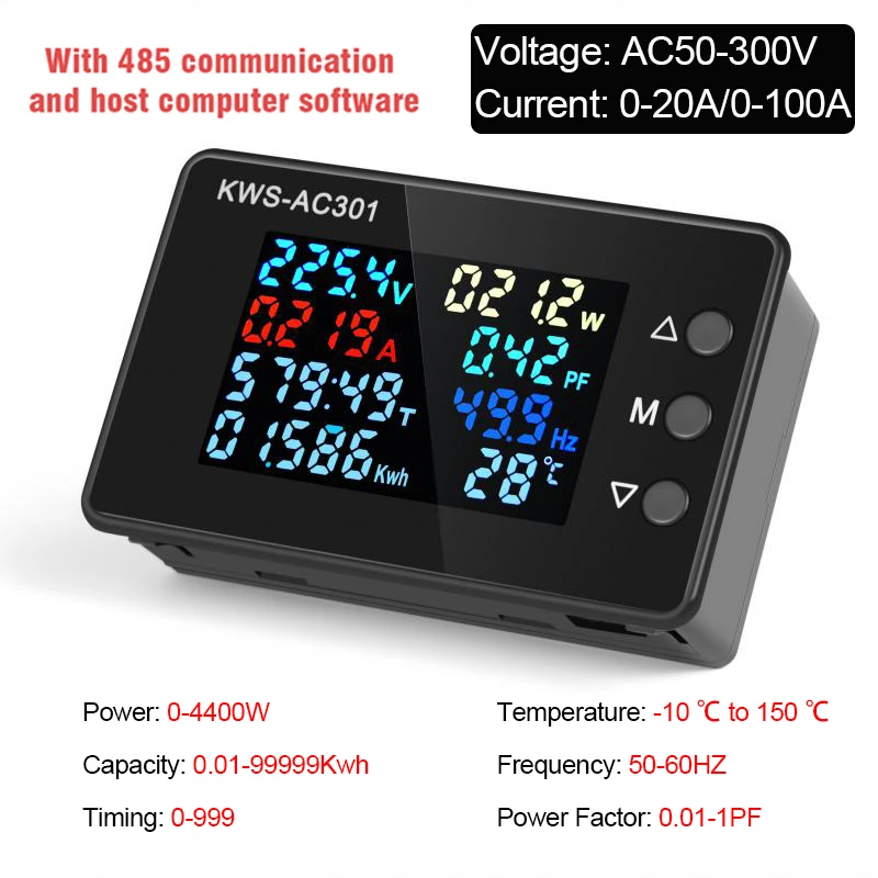 Digital Display Current Voltmeter 50-300v Ac Wattmeter Dedicated Chip 8 ...