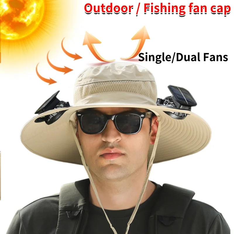 Outdoor Wide Brim Sun hat Summer Hat With Solar Fan Usb Charging ...