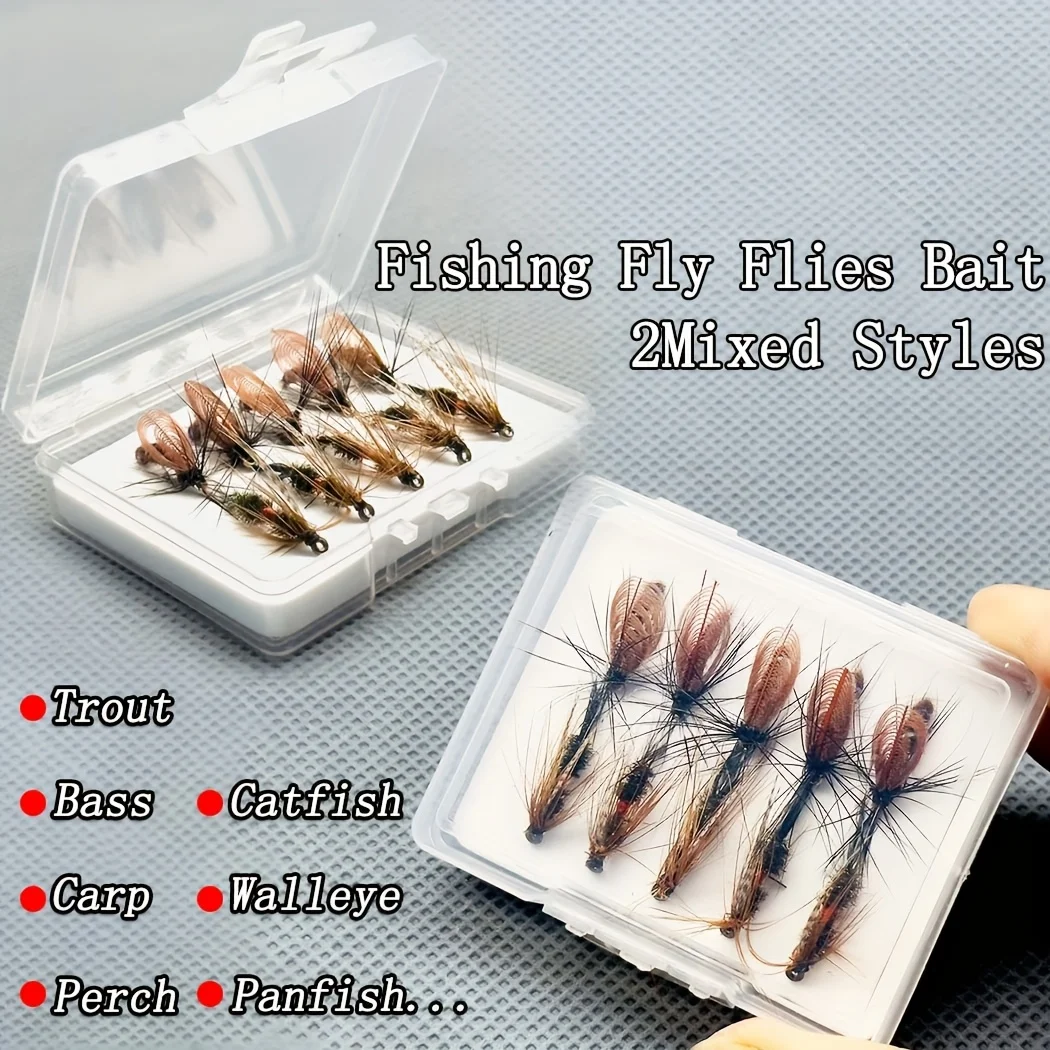 6/10Pcs- 2 Mixed Baits-With Box(Caddisfly Dries Bait&Beetle Fly Bait ...