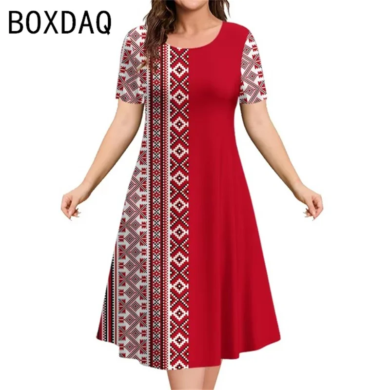 3D Vintage Ethnic Style Elegant A-Line Dress Oversized 3XL Women Short ...