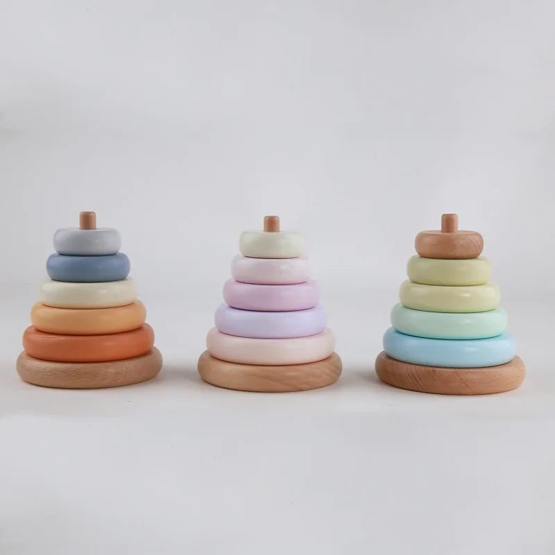 Rainbow-Stacking-Ring-Tower-Stapelring-Blocks-Wood-Toddler-Baby-Early ...