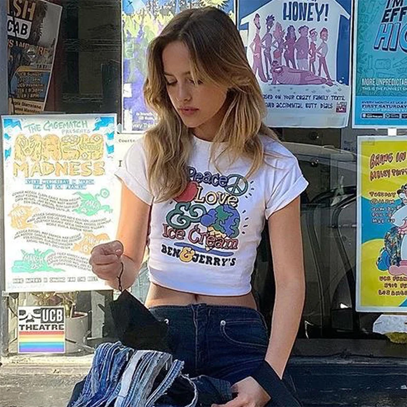 Streetwear Y2K Graphic Short Sleeve White T shirts 2000s Vintage ...