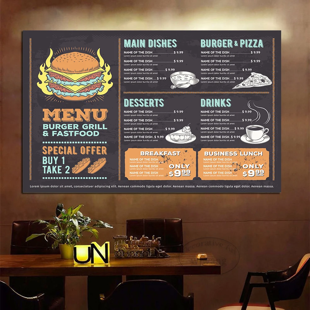 Coffee Burger Menu Cafe Restaurant Wall Decor Canvas Poster Prints Wall ...
