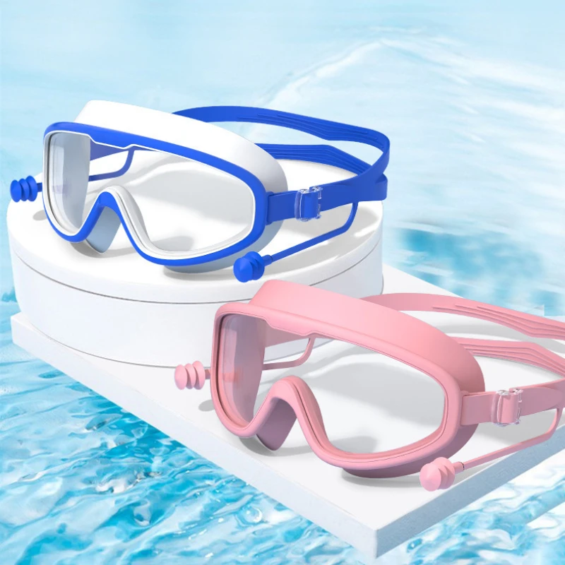 Swimming Goggles Silicone Swim Glasses Big Frame with Earplugs Men ...