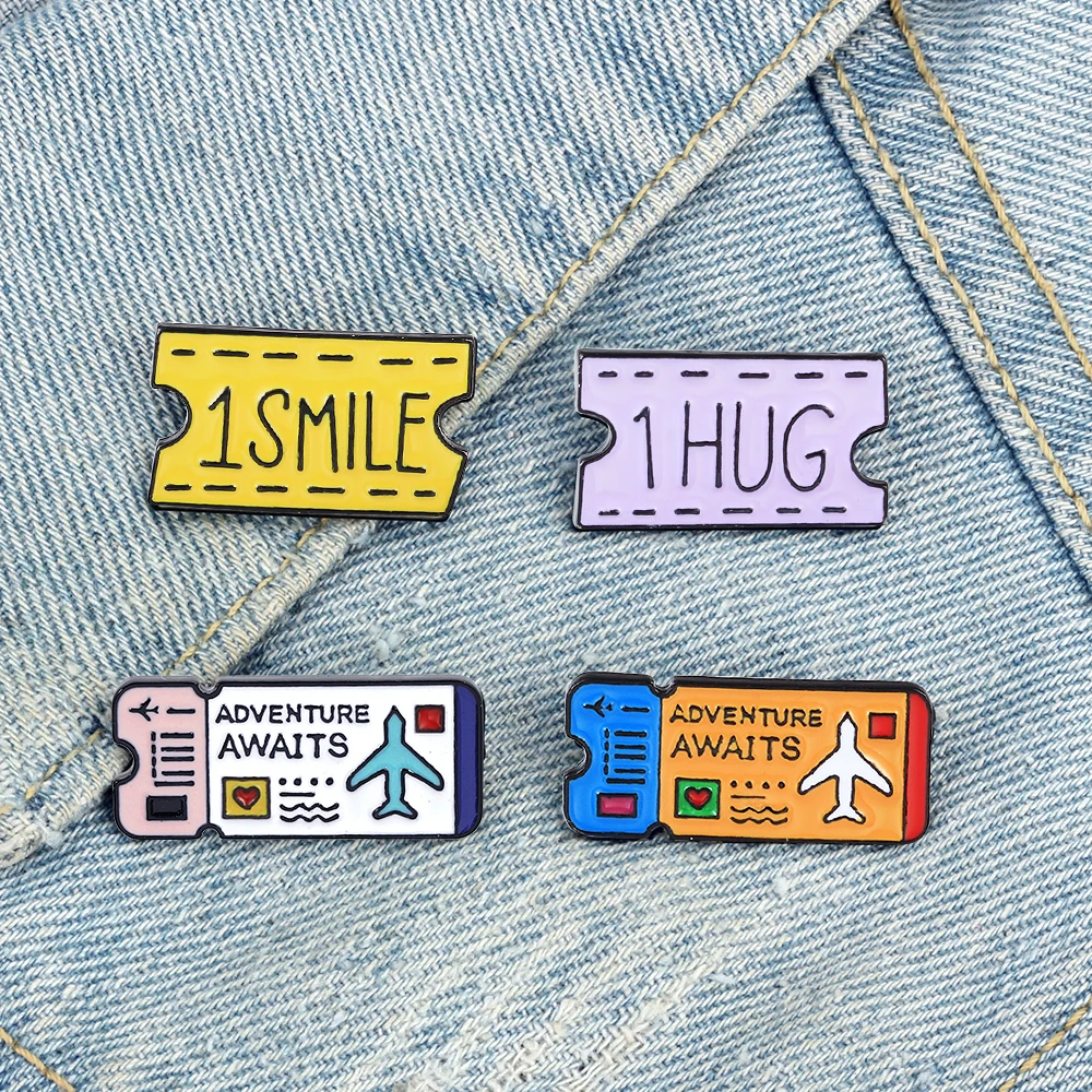 Funny-Air-Tickets-Brooch-Cartoon-Adventure-Awaits-SMILE-HUG-Lapel-Pins ...
