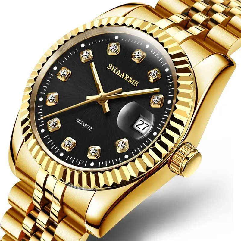 Mens-Gold-Watches-Calendar-With-Diamond-Steel-Band-Fashion-Business ...