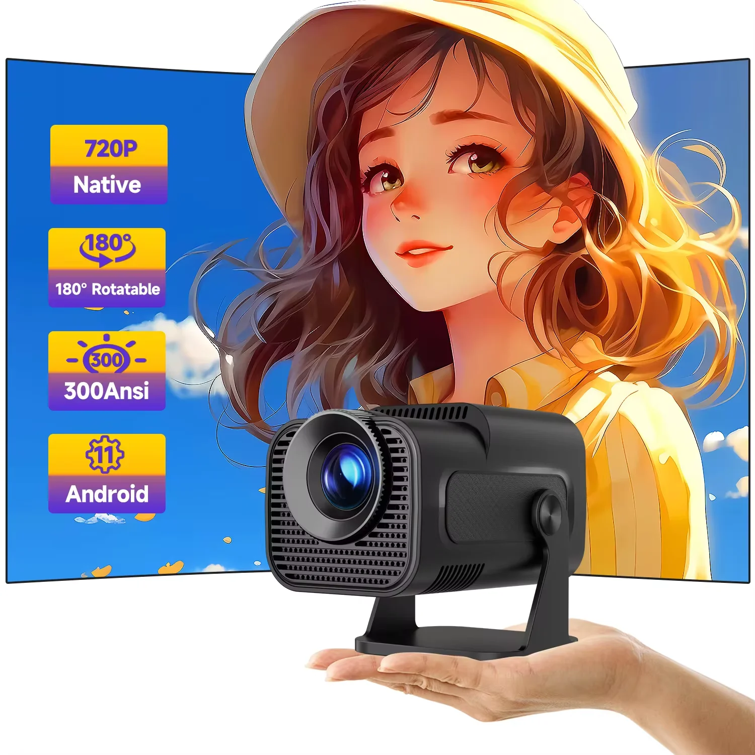 HY-320Mini-Portable-Projector-720P-Allwinner-H713-Android11-4K ...