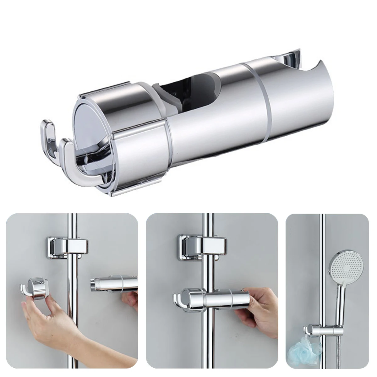 Shower Holder with 2 Hooks Handheld Shower Holder Slide Bar Holder ...