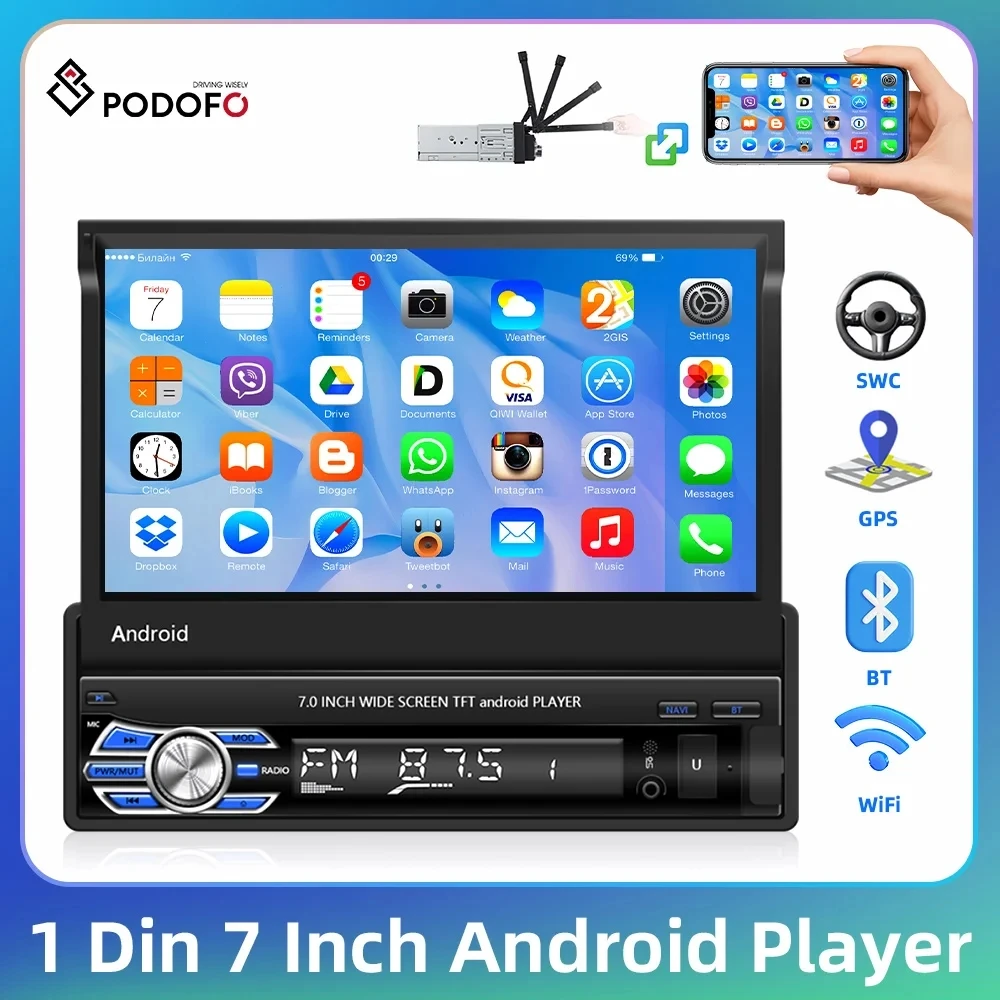 Podofo-Android-10-1-Car-Radio-1-Din-7-MP5-Bluetooth-USB-Car-Multimedia ...
