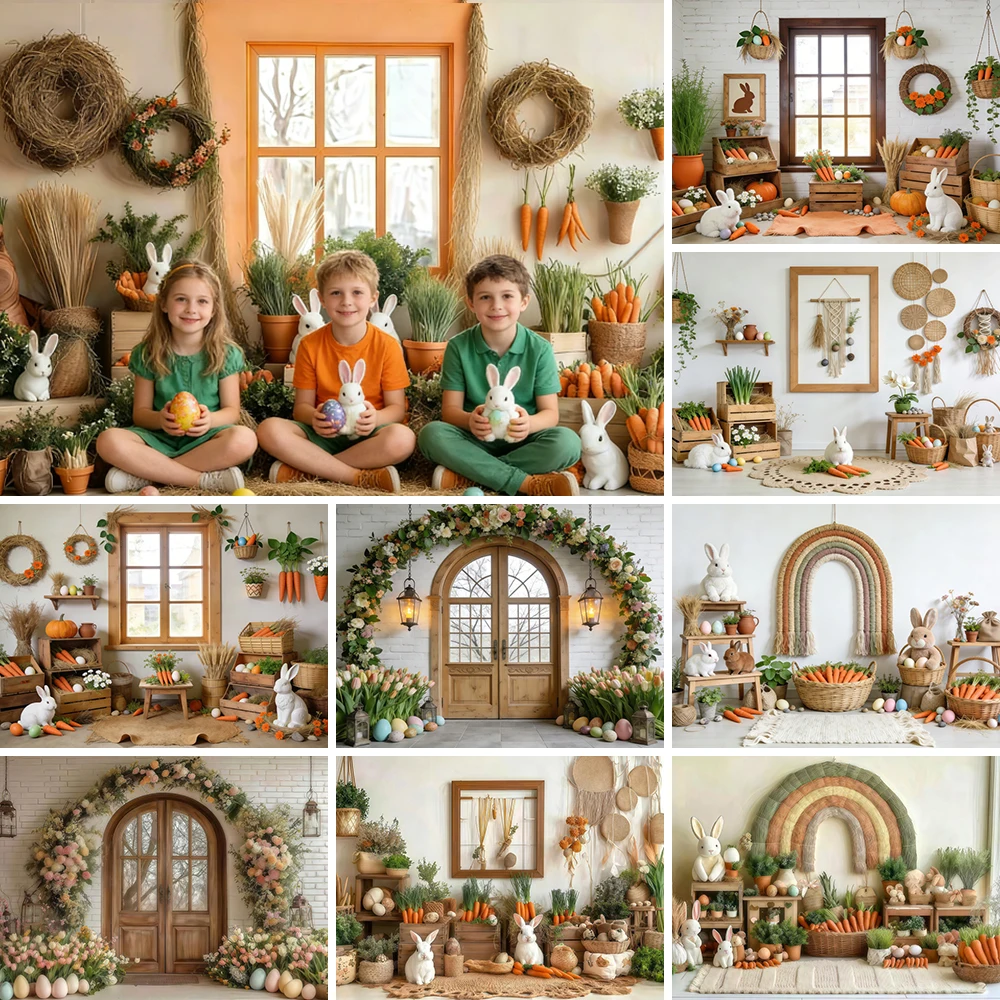 Spring Bunny Easter Background for Photography Indoor Window Carrot ...