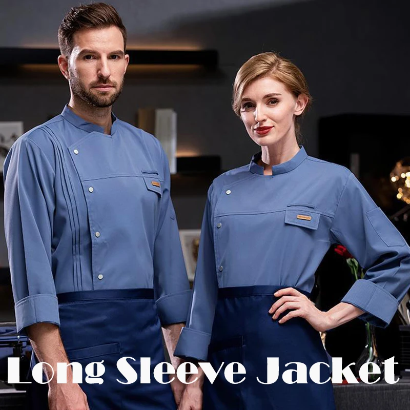 Long Sleeve Chef Jacket For Men Women Kitchen Cook Coat Restaurant ...
