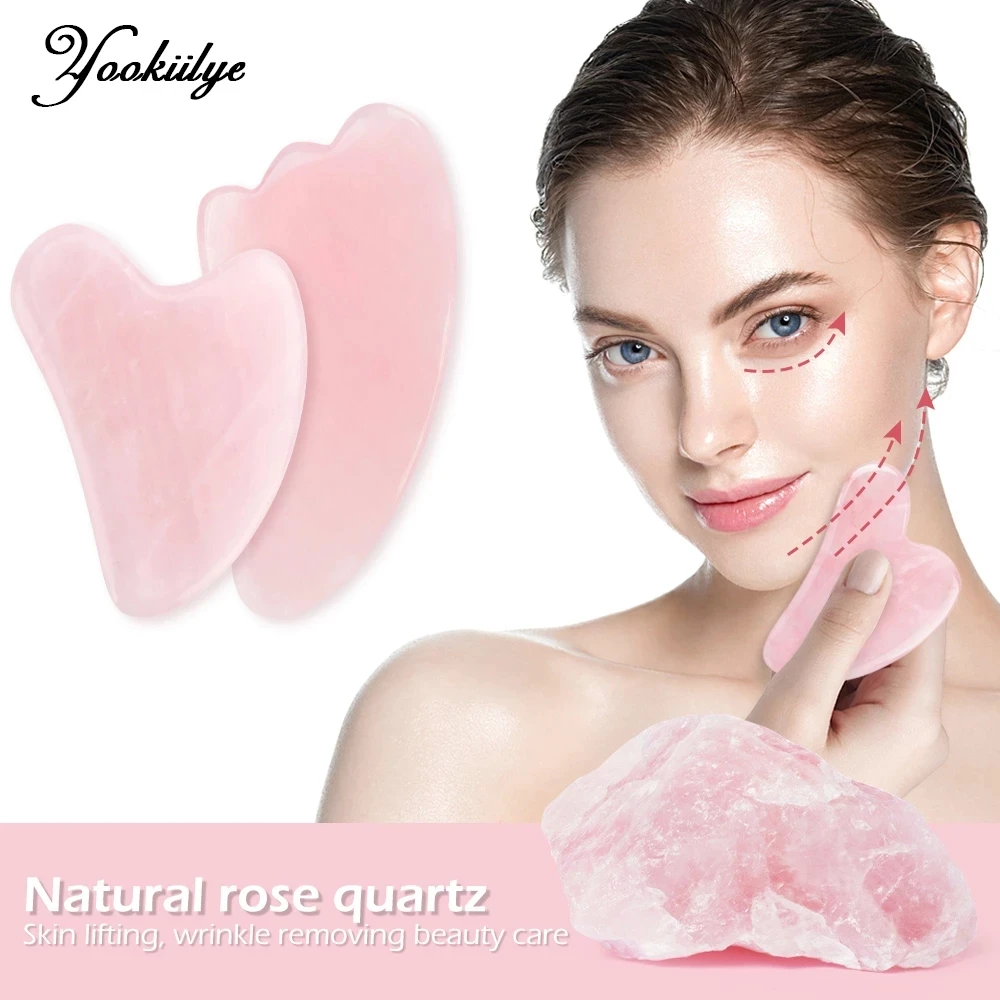Rose Quartz Face Massager Gua Sha Scraper Natural Jade Stone Skin Care ...