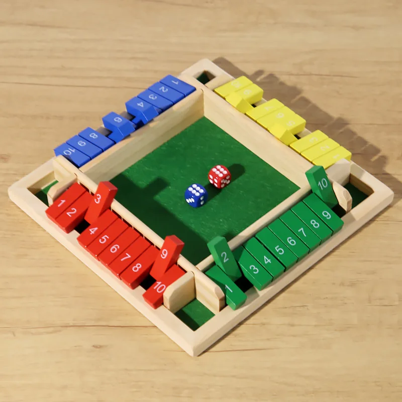 Shut The Box Dice Board Game Wooden Flaps & Dices Game 4 Players Pub ...