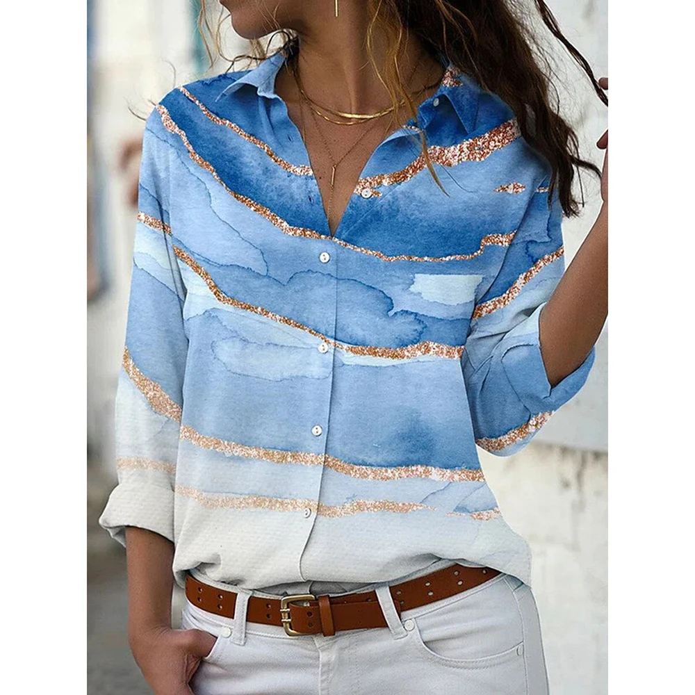 Four Seasons Women's Fashion Shirt New Printed Top Slim Fit Comfortable ...