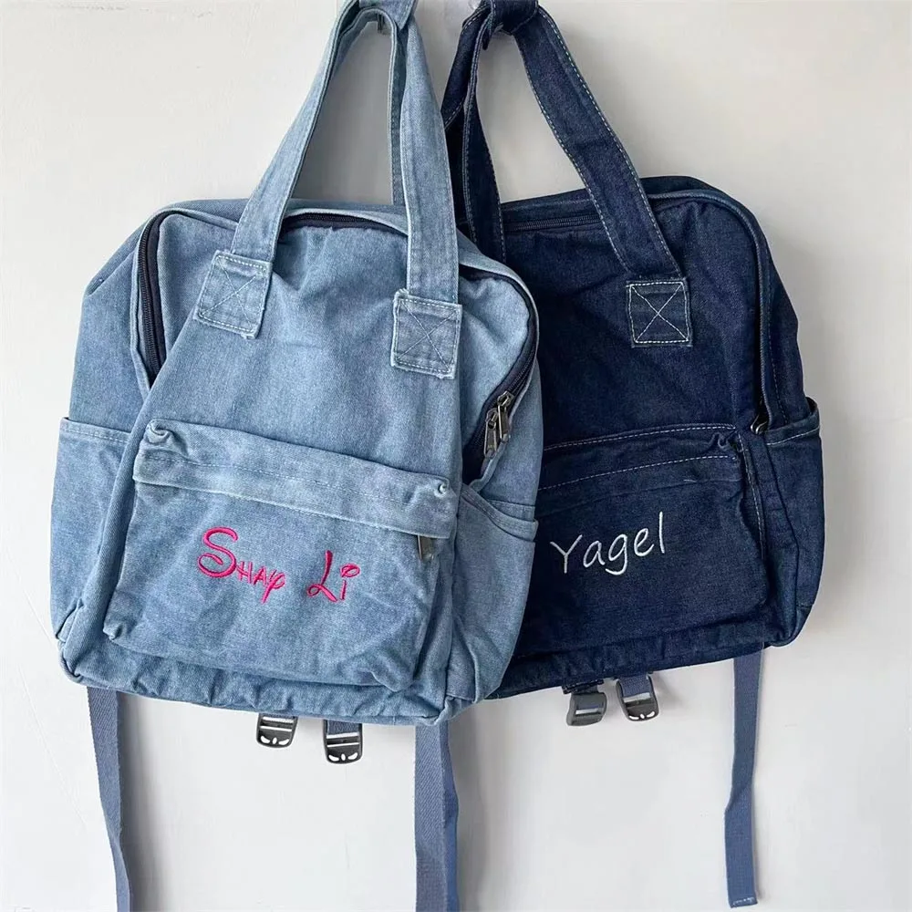 New-Denim-Knapsack-with-Custom-Embroidered-Name-Women-s-Denim-Travel ...